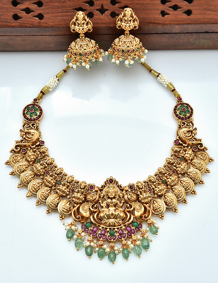 Designer Matt Lakshmi Devi Kasu Necklace Set With Monalisa Beads ...
