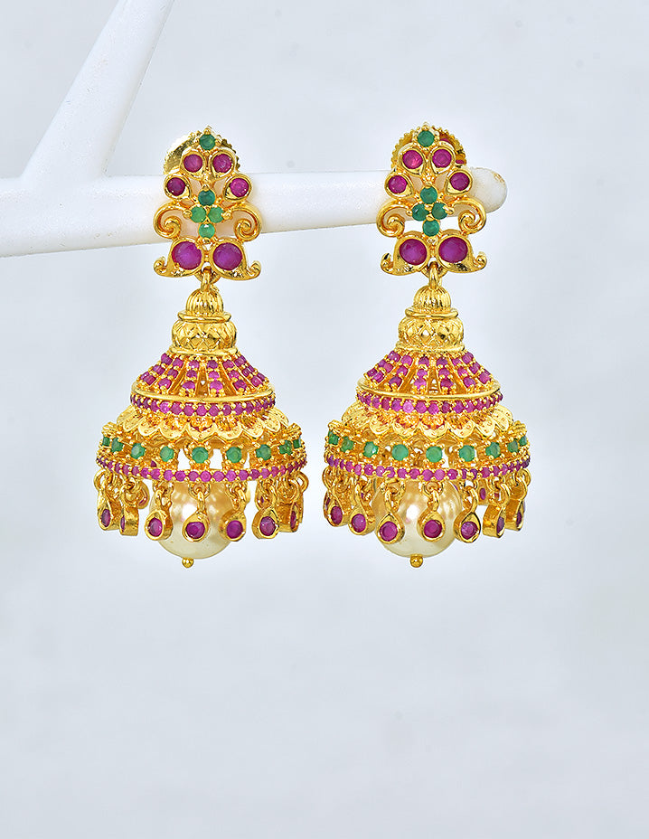 Designer Kempu Ruby and Emerald Jhumka Earrings – Violet & Purple ...